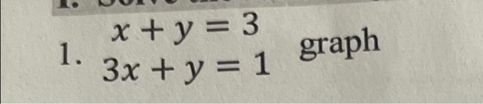 Solved 1. x +y = 3 3x + y = 1 graph | Chegg.com