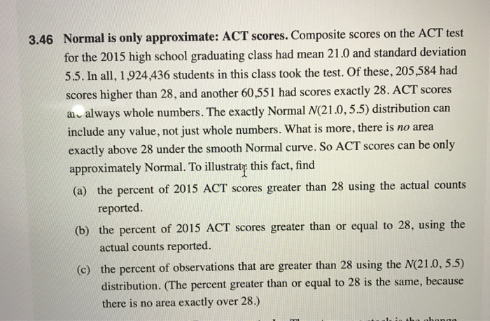 Solved 3.46 Normal is only approximate: ACT scores. | Chegg.com