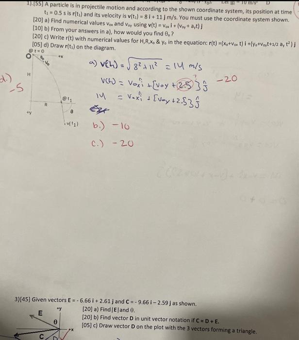 Solved 1). (S5) A particle is in projectile motion and | Chegg.com