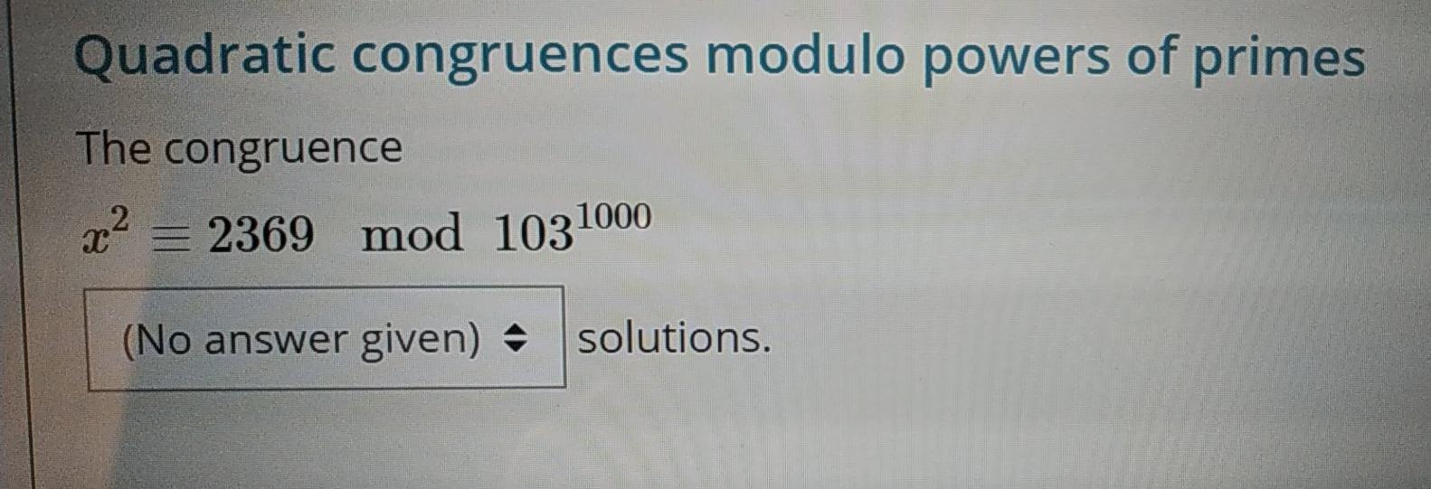 Solved Quadratic Congruences Modulo Powers Of Primes The