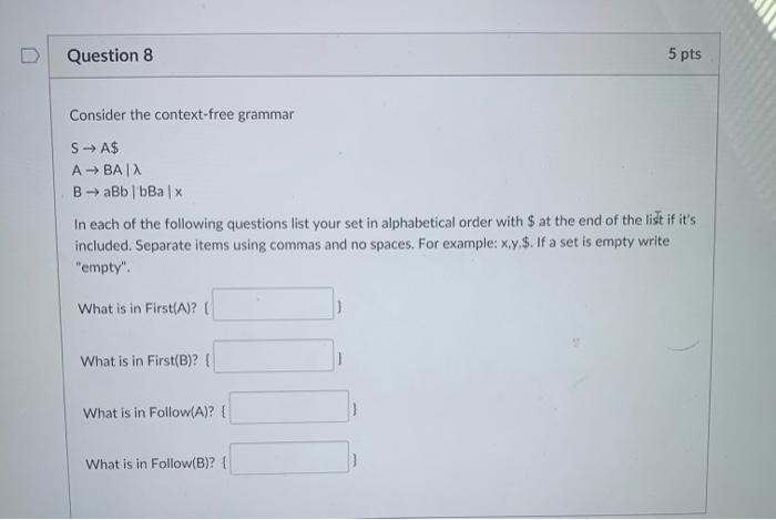 Solved Question 8 5 pts Consider the context-free grammar | Chegg.com
