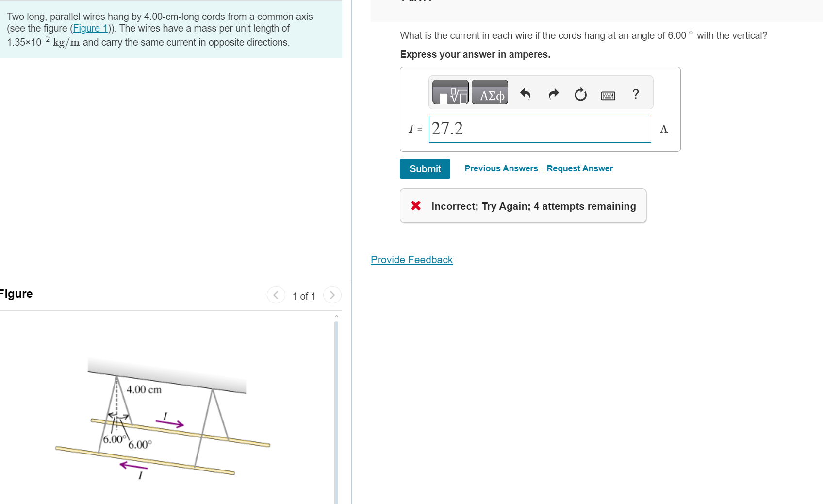 Solved Two long, parallel wires hang by 4.00-cm-long cords | Chegg.com