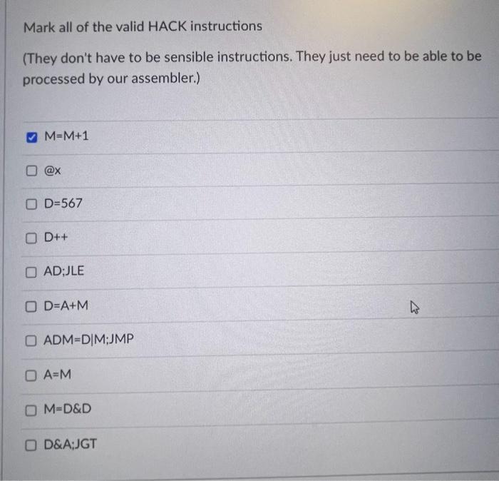 Mark all of the valid HACK instructions (They don't | Chegg.com