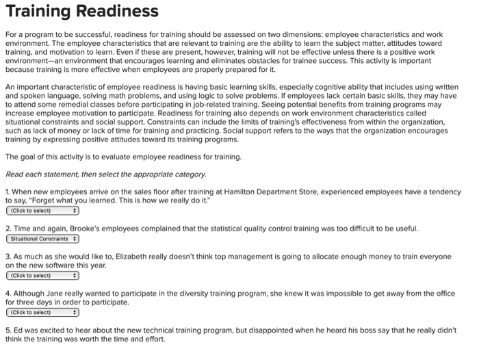 Solved Training Readiness For a program to be successful, | Chegg.com