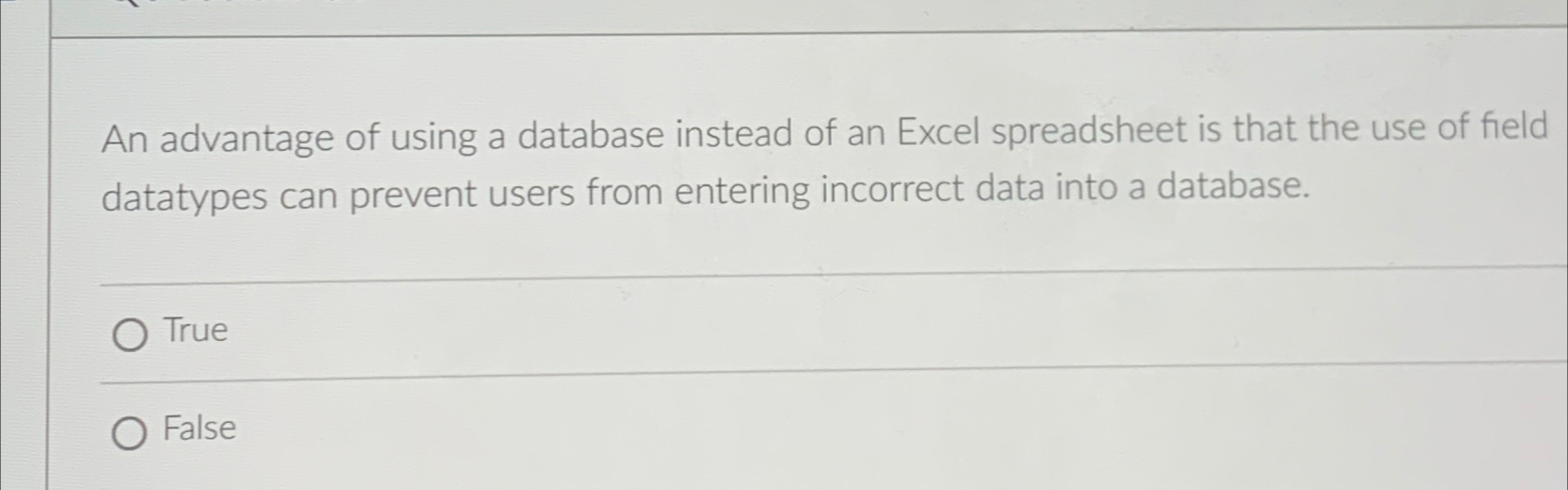 Solved An advantage of using a database instead of an Excel | Chegg.com