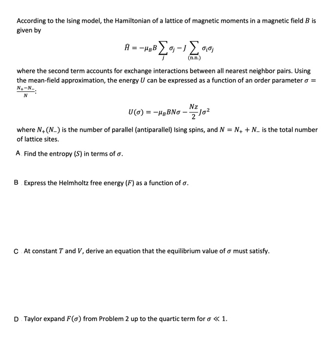 Solved According to the Ising model, the Hamiltonian of a | Chegg.com