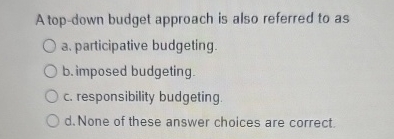 Solved A top-down budget approach is also referred to asa. | Chegg.com