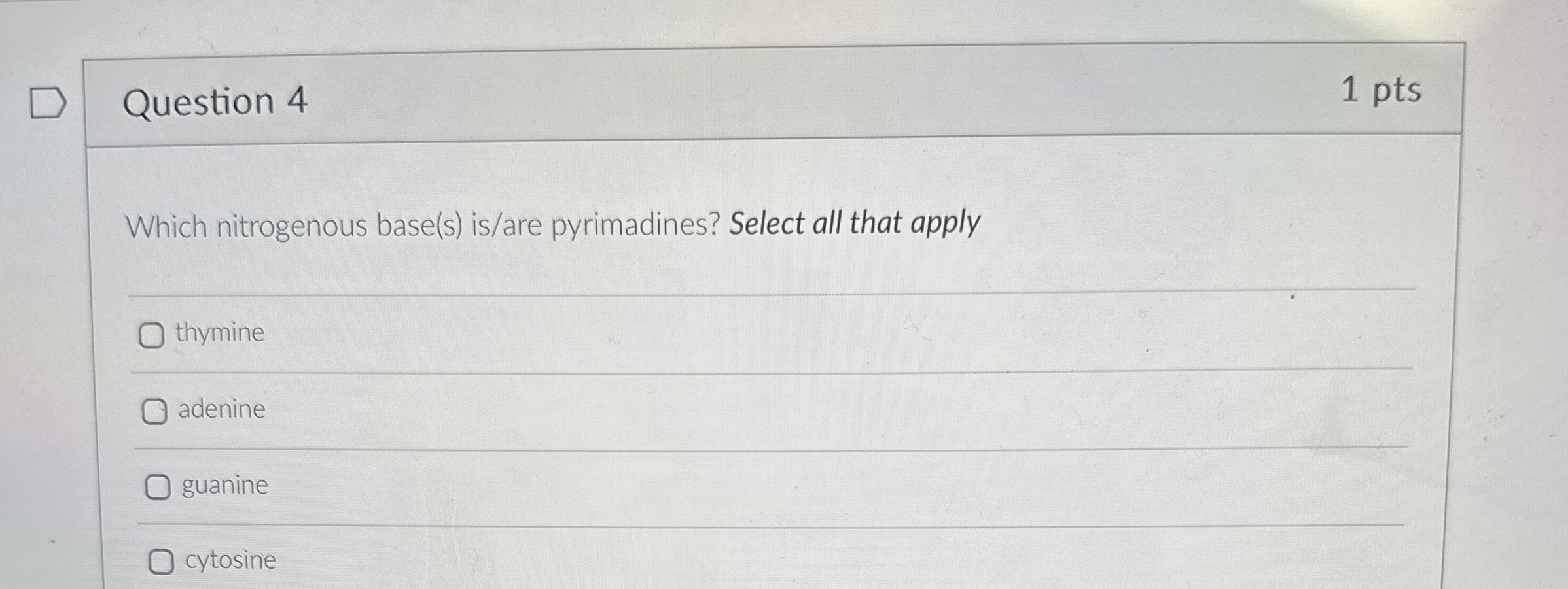 Solved Question 41 ﻿ptsWhich nitrogenous base(s) ﻿is/are | Chegg.com