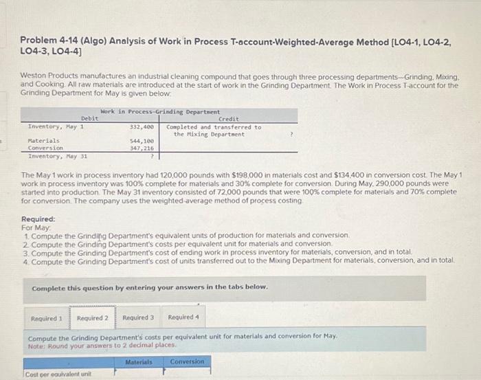 Solved Problem 4-14 (Algo) Analysis of Work in Process | Chegg.com