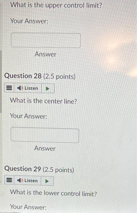 Solved determine the upper control limit , lower control | Chegg.com