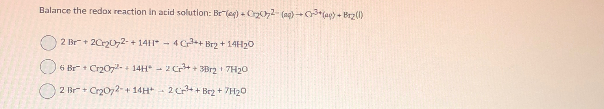 Solved Balance the redox reaction in acid solution: | Chegg.com