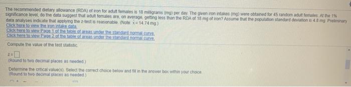 Solved The recommended dietary allowance (RDA) of iron for | Chegg.com