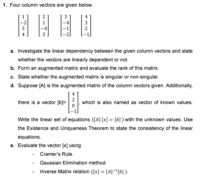 Solved Four column vectors are given | Chegg.com