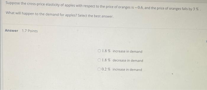 Solved Suppose the cross-price elasticity of apples with | Chegg.com