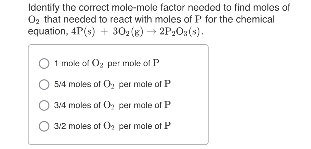 Solved Identify the correct mole-mole factor needed to find | Chegg.com