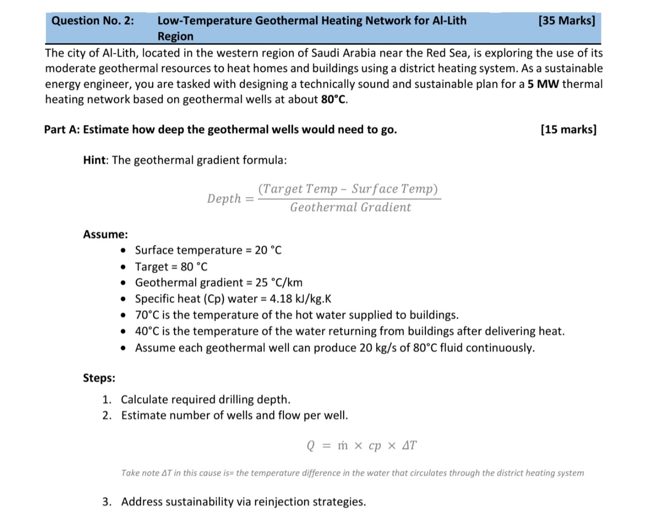 Solved Question No. 2: Low-Temperature Geothermal Heating | Chegg.com