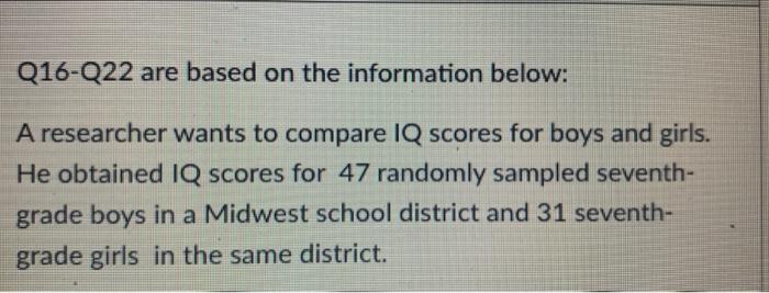 Solved Q16-Q22 are based on the information below: A | Chegg.com