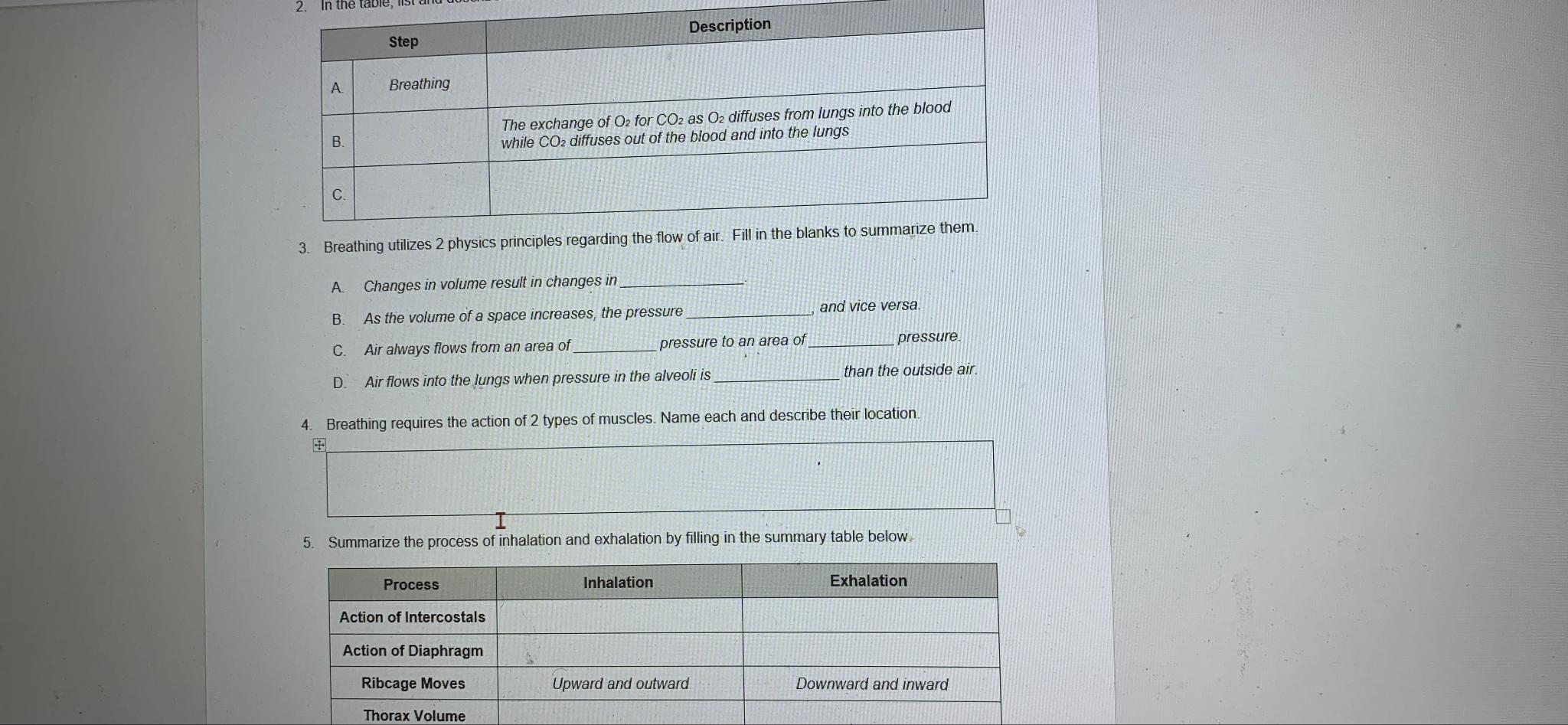Solved \table[[Step,],[A.,Breathing,],[B.,,\table[[The | Chegg.com