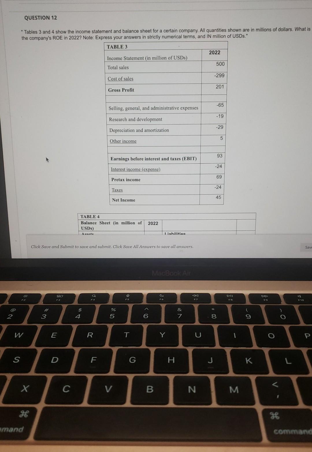 Solved "Tables 3 and 4 show the income statement and balance | Chegg.com
