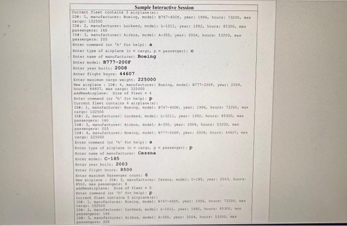 Solved Airplane Fleet Application Program This project | Chegg.com