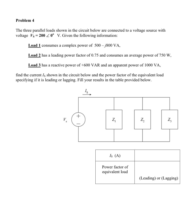 Solved Problem 4 The three parallel loads shown in the | Chegg.com