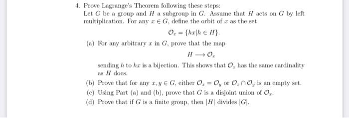 Solved 4. Prove Lagrange's Theorem following these steps: | Chegg.com