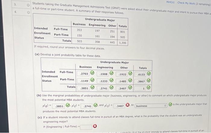 Solved Hint(s) Check My Work ( 2 remaining Students taking | Chegg.com