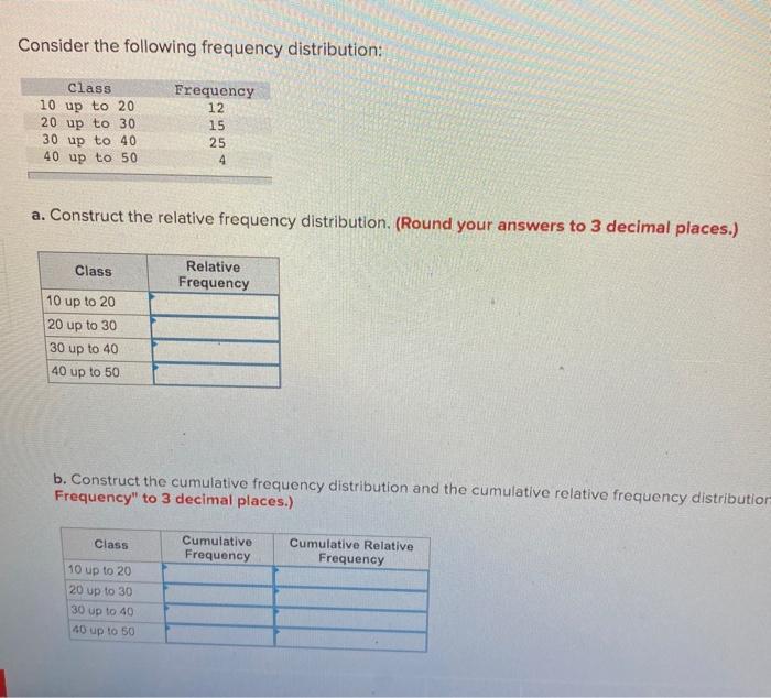 Solved Consider the following frequency distribution: Class | Chegg.com