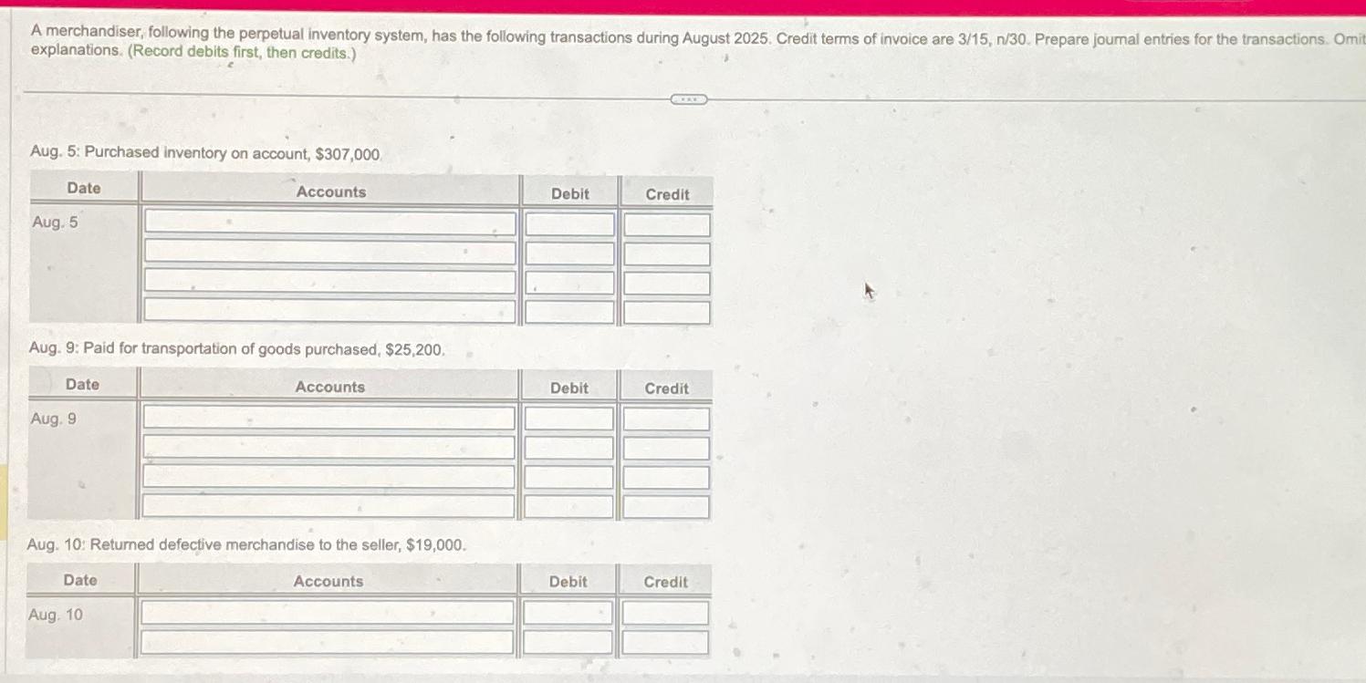 Solved A merchandiser, following the perpetual inventory | Chegg.com