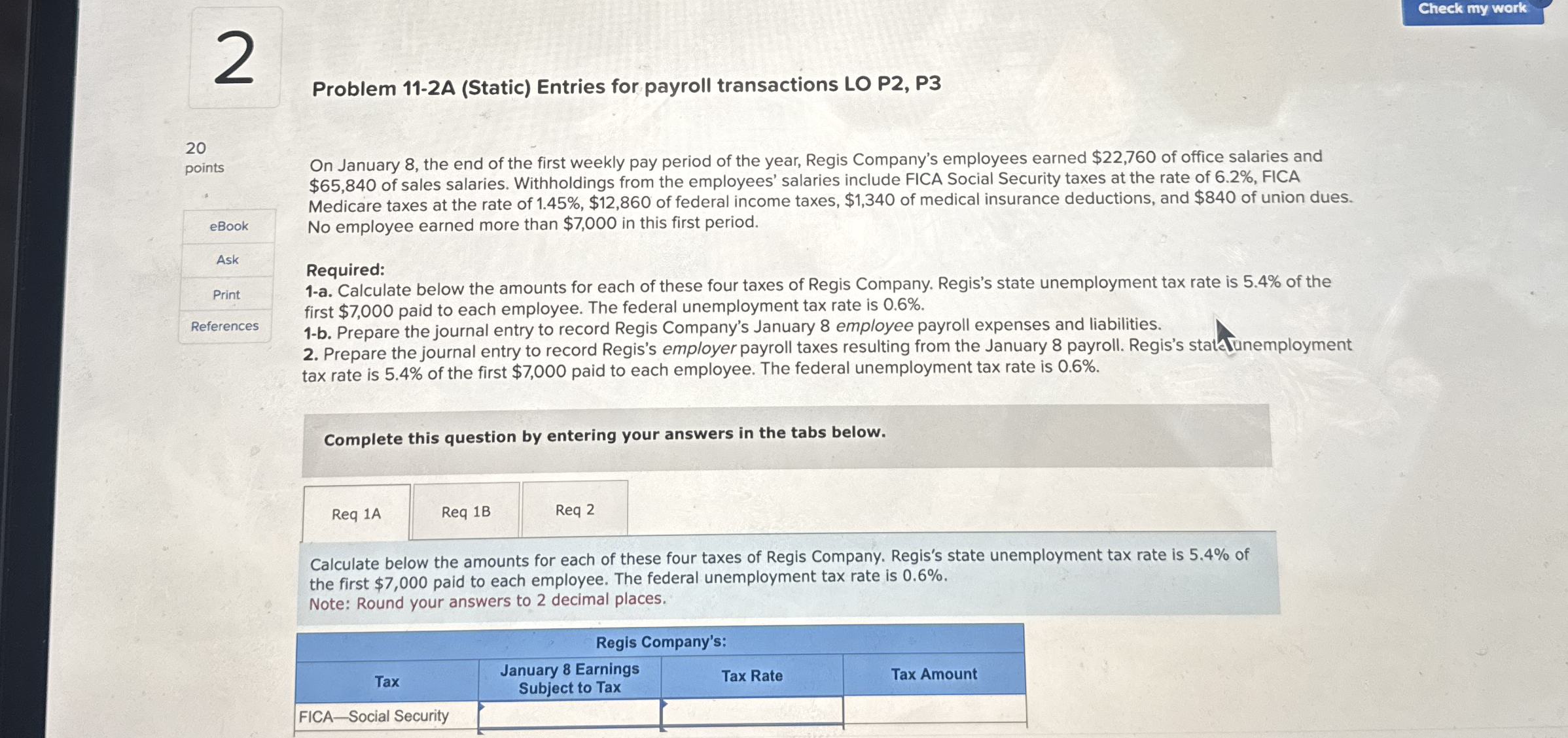 Solved 2Problem 11-2A (Static) ﻿Entries for payroll | Chegg.com