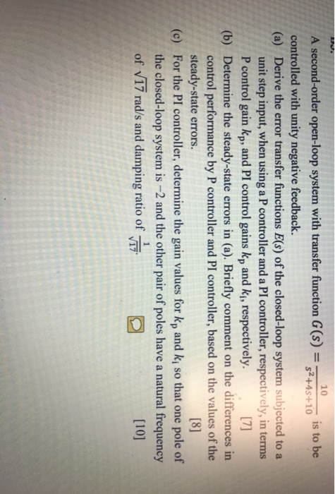 Solved 10 A second-order open-loop system with transfer | Chegg.com