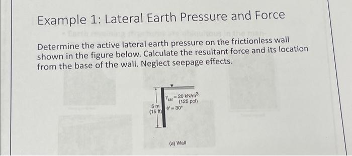 Solved Example 1: Lateral Earth Pressure and Force Determine | Chegg.com