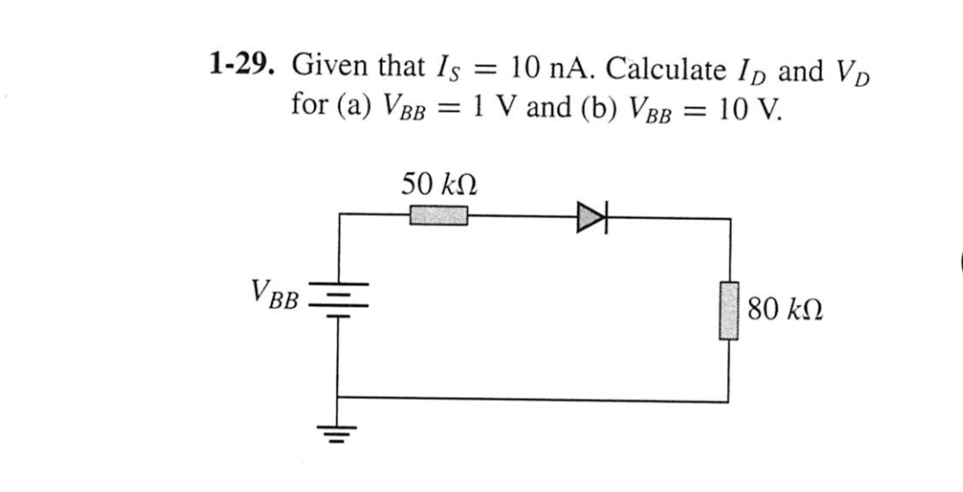 Solved 1-29. ﻿Given that IS=10nA. ﻿Calculate ID ﻿and VD ﻿for | Chegg.com