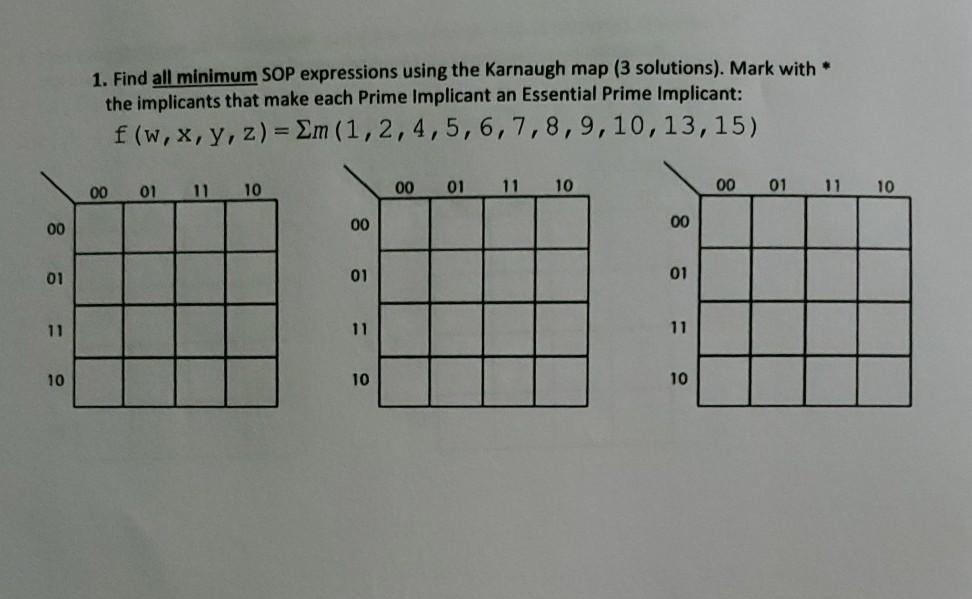Solved 1. Find all minimum SOP expressions using the | Chegg.com