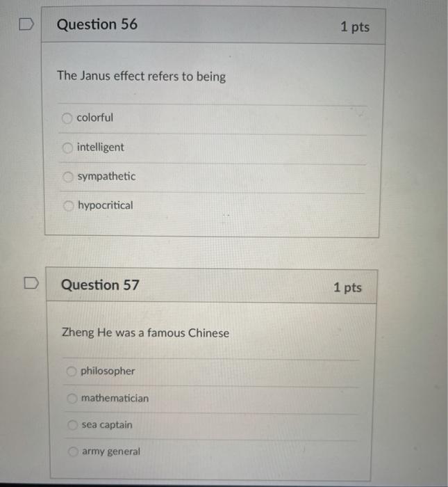 Solved Question 56 1 pts The Janus effect refers to being | Chegg.com Solved Question 56 1 pts The Janus effect refers to being | Chegg.com