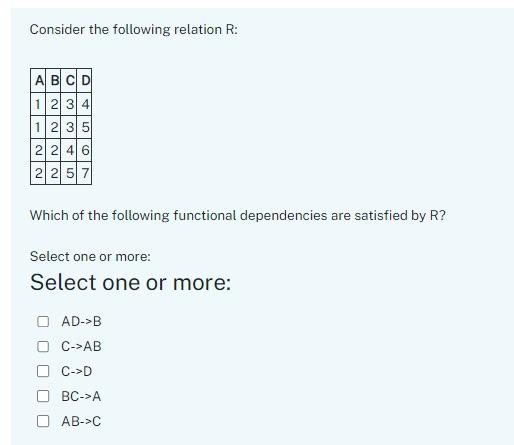 Solved Consider the following relation R : Which of the | Chegg.com
