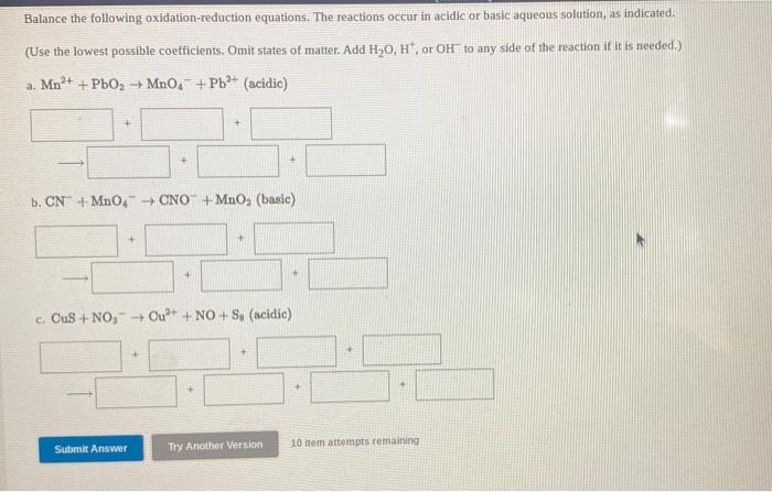 Solved Balance the following oxidation-reduction equations. | Chegg.com