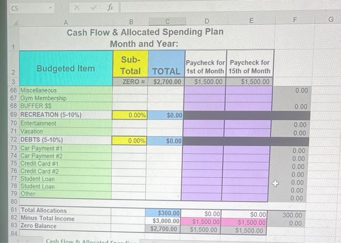 Cash Flow \& Allocated Spending PlanCash Flow \& | Chegg.com