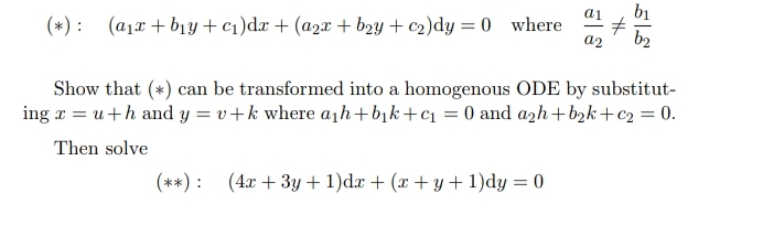 Solved (*): ,(a1x+b1y+c1)dx+(a2x+b2y+c2)dy=0, ﻿where | Chegg.com