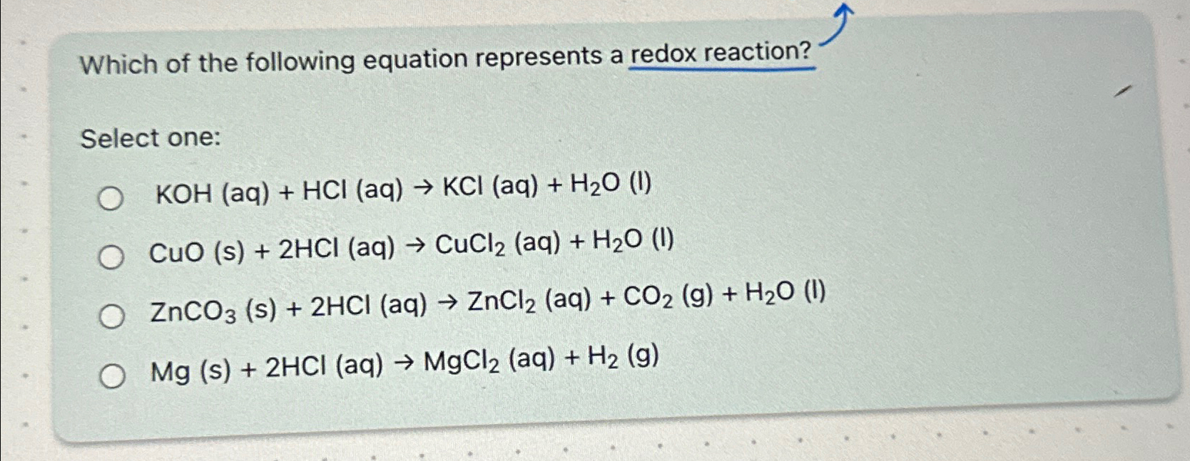 Solved Which of the following equation represents a redox | Chegg.com