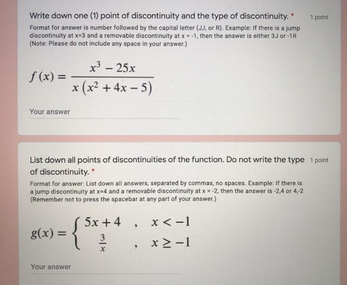 Solved Determining Points of Discontinuity List down all | Chegg.com