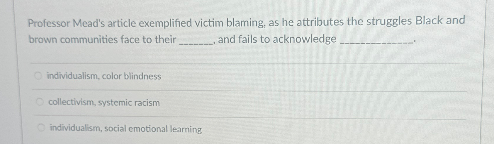 Solved Professor Mead's article exemplified victim blaming, | Chegg.com