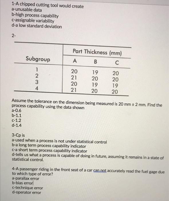 Solved 1-A chipped cutting tool would create a-unusable data | Chegg.com