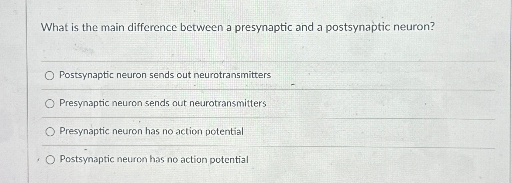 Solved What is the main difference between a presynaptic and | Chegg.com