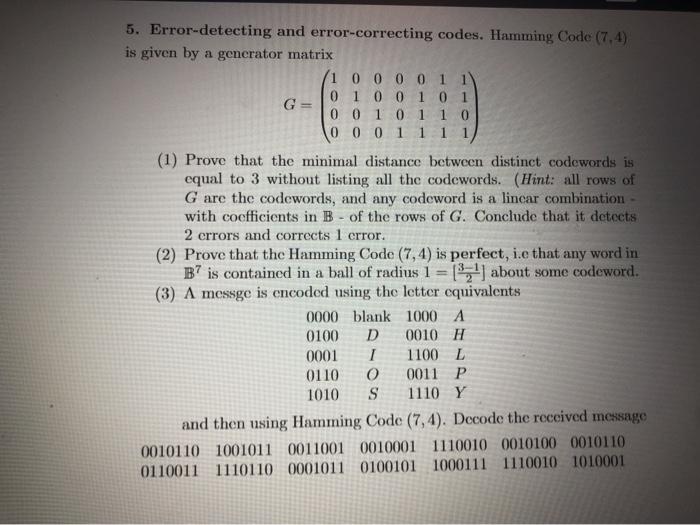 5. Error-detecting and error-correcting codes. | Chegg.com