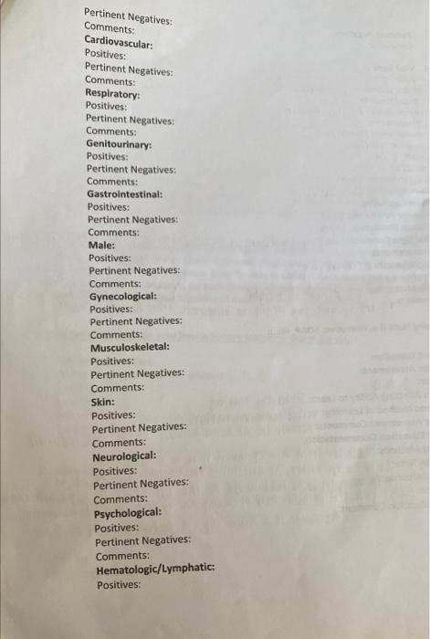 Solved Pertinent Negatives: Comments: Cardiovascular: | Chegg.com