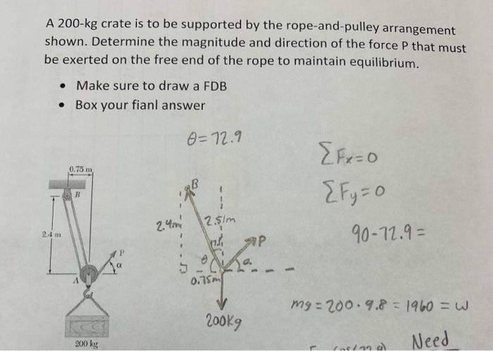 Solved A 200−kg crate is to be supported by the | Chegg.com