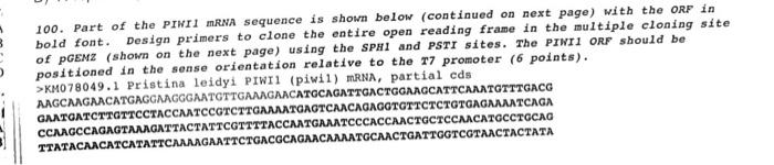 100. Part of the PIWII mRNA sequence is shown below | Chegg.com
