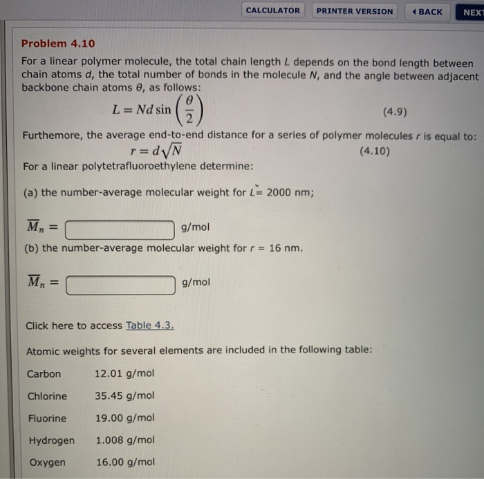 Solved CALCULATOR PRINTER VERSION BACK NEXT Problem 4.10 For | Chegg.com