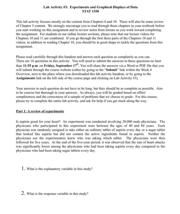 Solved Lab Activity #3: Experiments and Graphical Displays | Chegg.com